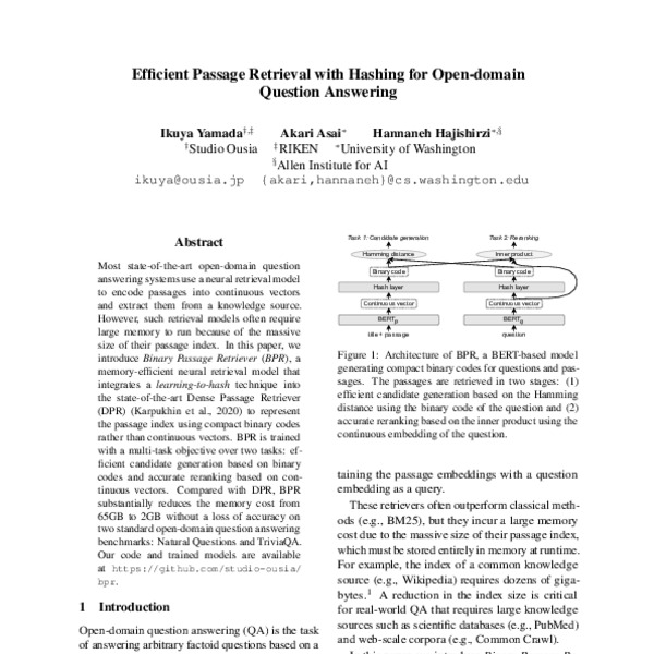 Efficient Passage Retrieval With Hashing For Open Domain Question