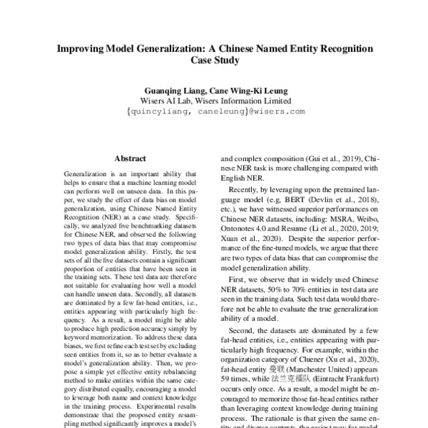 Improving Model Generalization: A Chinese Named Entity Recognition Case Study - ACL Anthology