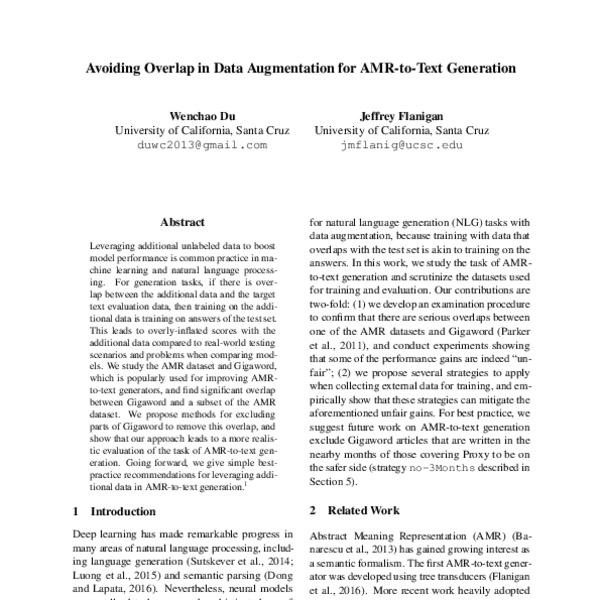 Avoiding Overlap In Data Augmentation For Amr To Text Generation Acl Anthology