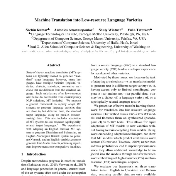 Machine Translation Into Low Resource Language Varieties Acl Anthology
