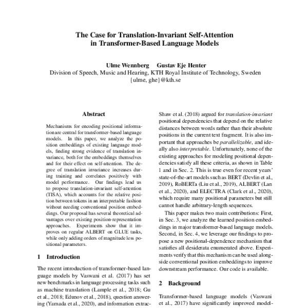 The Case For Translation Invariant Self Attention In Transformer Based Language Models Acl