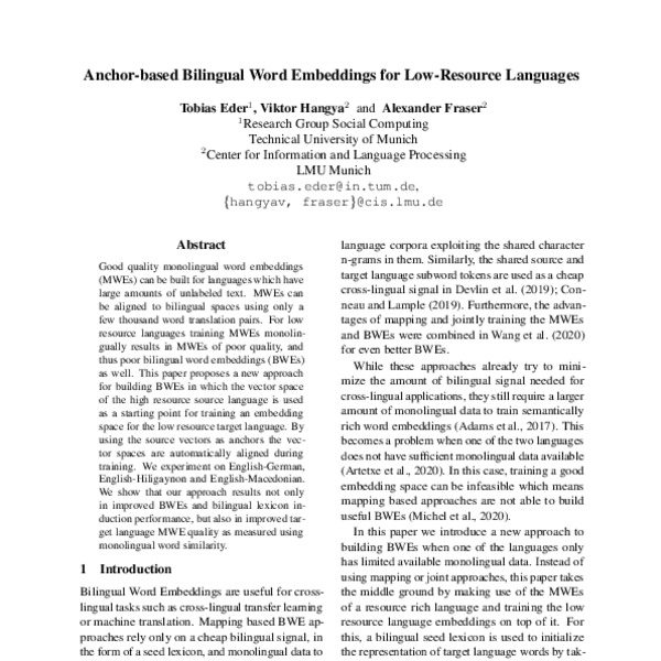 Anchor Based Bilingual Word Embeddings For Low Resource Languages Acl
