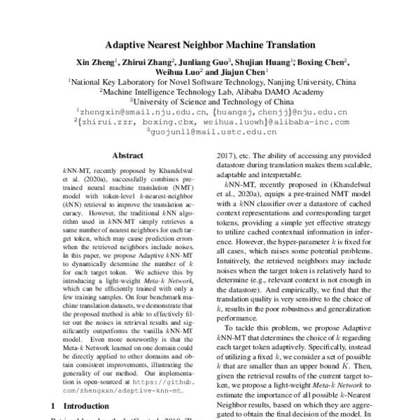 Adaptive Nearest Neighbor Machine Translation - ACL Anthology