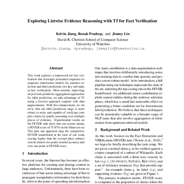 Exploring Listwise Evidence Reasoning With T5 For Fact Verification Acl Anthology