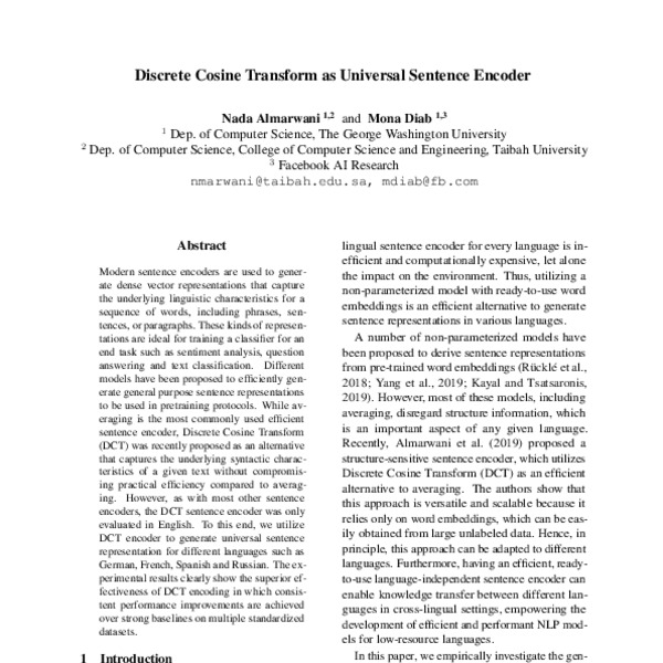 Discrete Cosine Transform as Universal Sentence Encoder - ACL Anthology