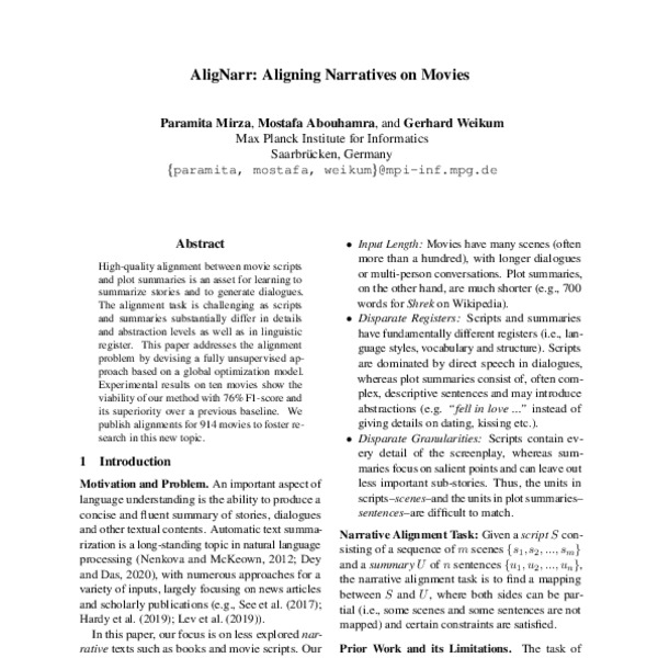 AligNarr: Aligning Narratives on Movies - ACL Anthology
