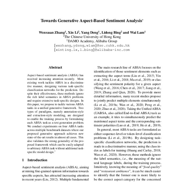 Towards Generative Aspect Based Sentiment Analysis Acl Anthology