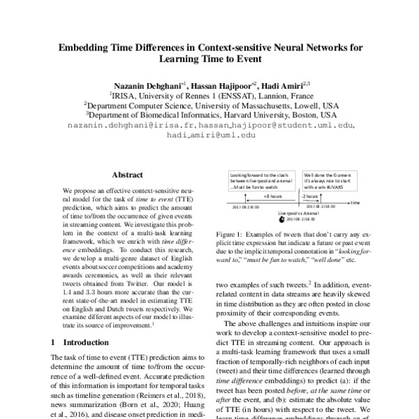 Embedding Time Differences in Context-sensitive Neural Networks for Learning Time to Event - ACL ...