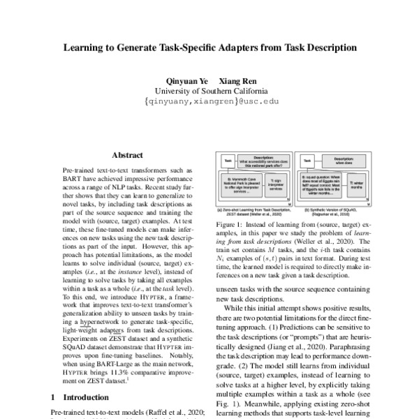 Learning To Generate Task Specific Adapters From Task Description Acl