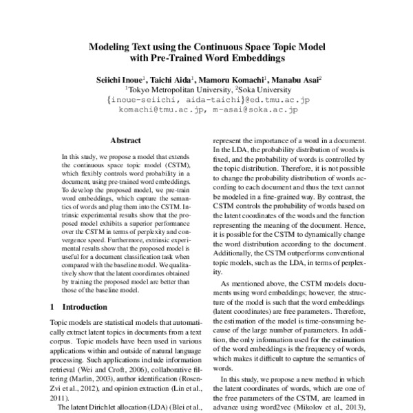 Modeling Text using the Continuous Space Topic Model with Pre-Trained ...