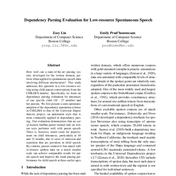 Dependency Parsing Evaluation for Low-resource Spontaneous Speech - ACL Anthology