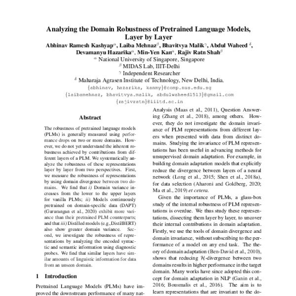Analyzing The Domain Robustness Of Pretrained Language Models Layer By Layer Acl Anthology