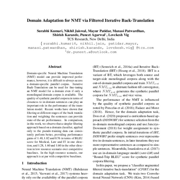 Domain Adaptation for NMT via Filtered Iterative Back-Translation - ACL ...