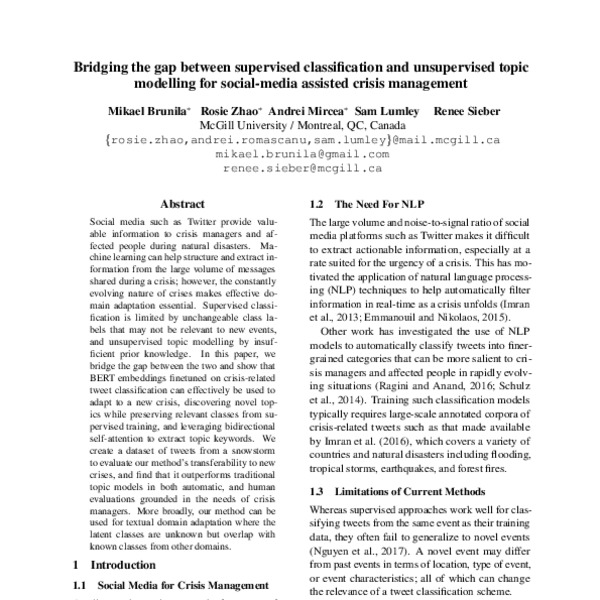 Bridging the gap between supervised classification and unsupervised topic modelling for social ...
