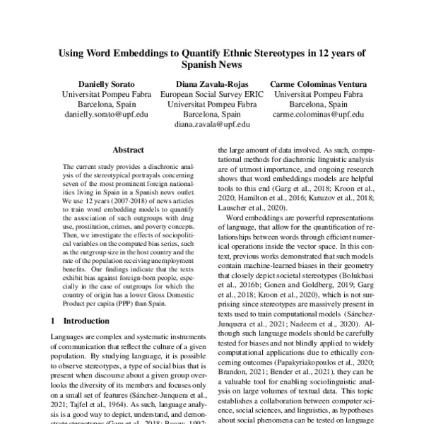 Using Word Embeddings to Quantify Ethnic Stereotypes in 12 years of ...