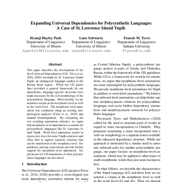 Expanding Universal Dependencies for Polysynthetic Languages: A Case of ...
