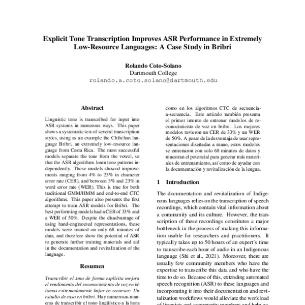 Explicit Tone Transcription Improves ASR Performance in Extremely Low ...