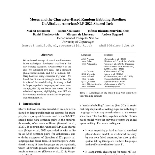 Moses And The Character Based Random Babbling Baseline Coastal At Americasnlp 2021 Shared Task