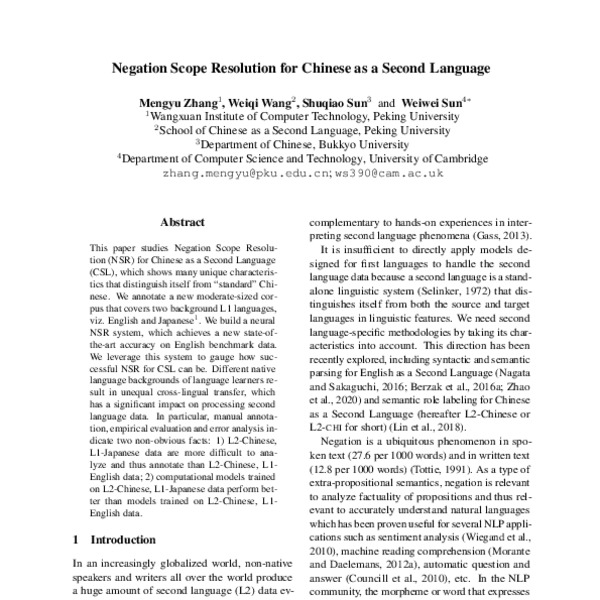 Negation Scope Resolution for Chinese as a Second Language - ACL Anthology
