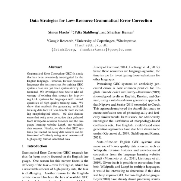 Data Strategies for Low-Resource Grammatical Error Correction - ACL Anthology