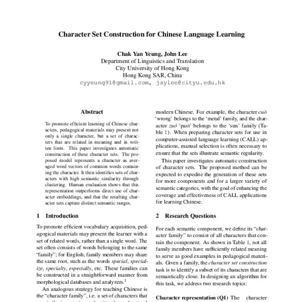 Character Set Construction for Chinese Language Learning - ACL Anthology