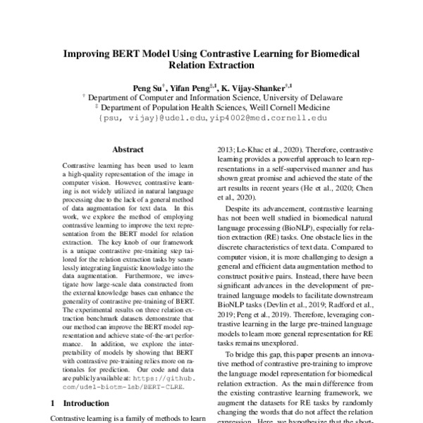 Improving Bert Model Using Contrastive Learning For Biomedical Relation Extraction Acl Anthology