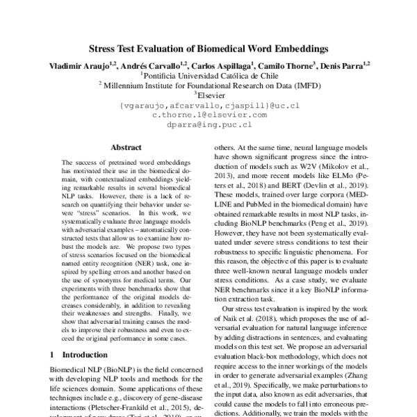 Stress Test Evaluation of Biomedical Word Embeddings - ACL Anthology