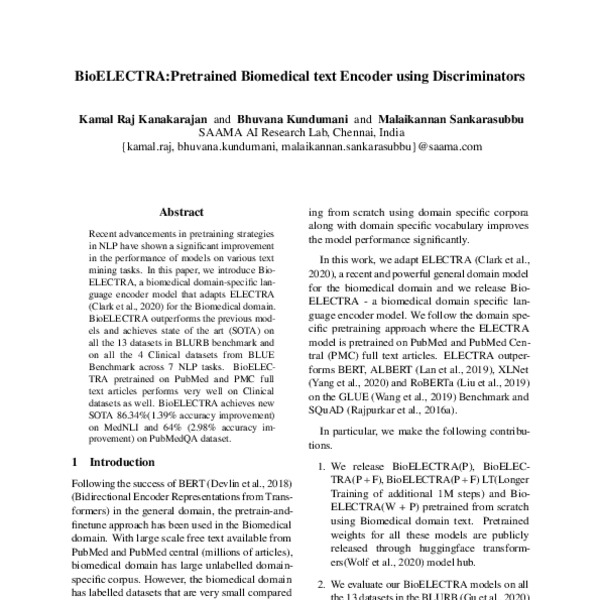 Bioelectrapretrained Biomedical Text Encoder Using Discriminators Acl Anthology