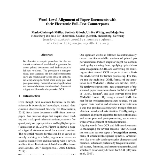 Word-Level Alignment of Paper Documents with their Electronic Full-Text ...