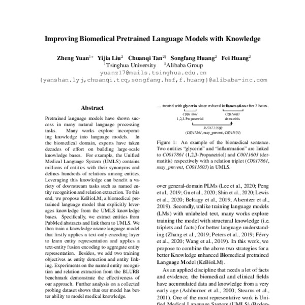 Improving Biomedical Pretrained Language Models With Knowledge Acl Anthology