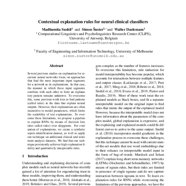 Contextual explanation rules for neural clinical classifiers - ACL Anthology