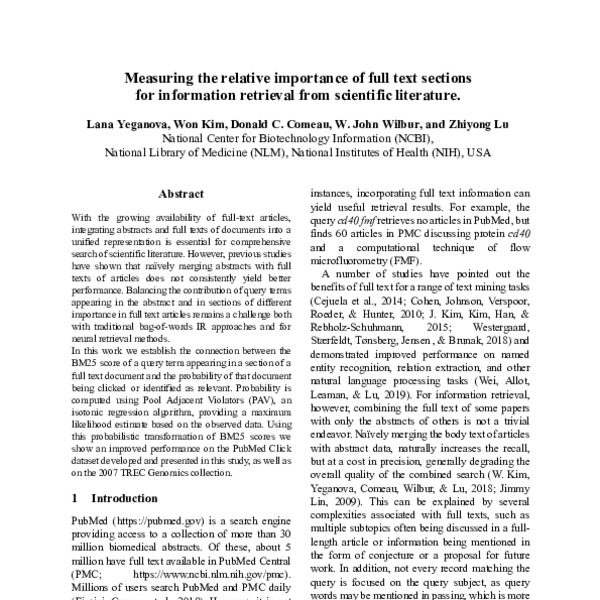Measuring the relative importance of full text sections for information ...