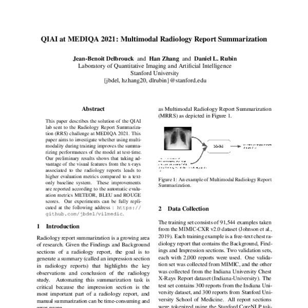 Qiai At Mediqa 2021 Multimodal Radiology Report Summarization Acl Anthology
