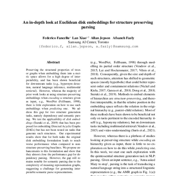 An in-depth look at Euclidean disk embeddings for structure preserving parsing - ACL Anthology