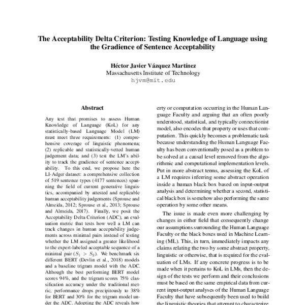 The Acceptability Delta Criterion: Testing Knowledge of Language using ...