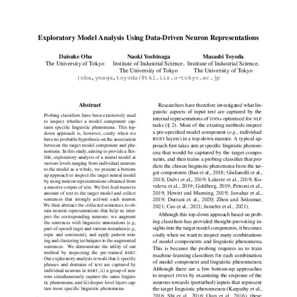 Exploratory Model Analysis Using Data Driven Neuron Representations Acl Anthology