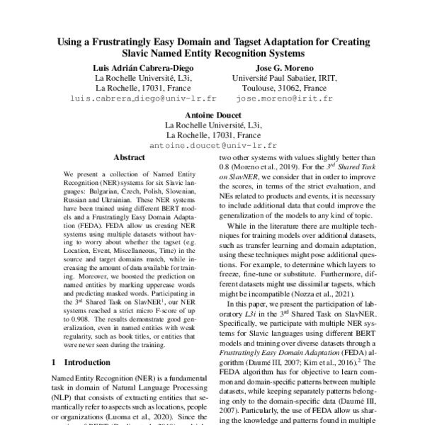 Using A Frustratingly Easy Domain And Tagset Adaptation For Creating Slavic Named Entity