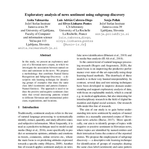 Exploratory Analysis Of News Sentiment Using Subgroup Discovery Acl Anthology