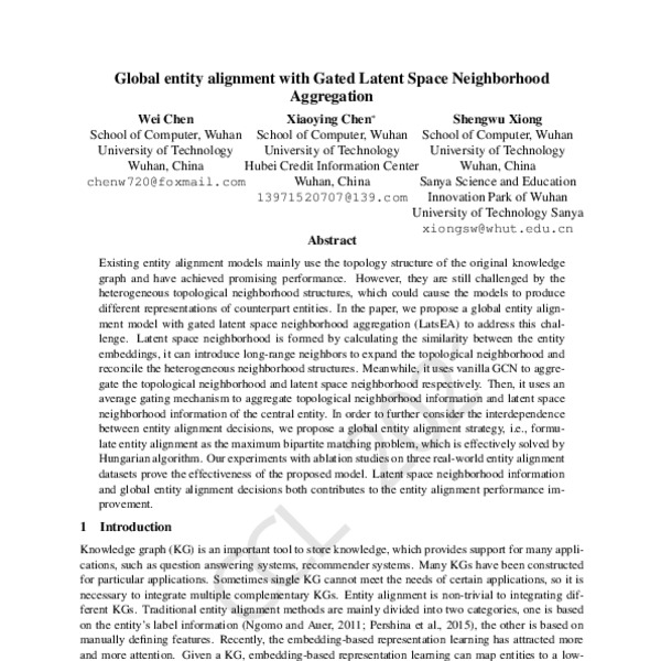Global entity alignment with Gated Latent Space Neighborhood Aggregation - ACL Anthology