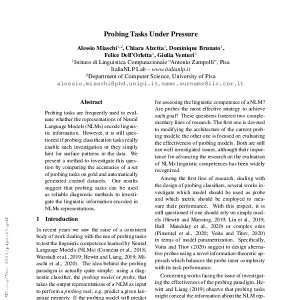 Probing Tasks Under Pressure - ACL Anthology