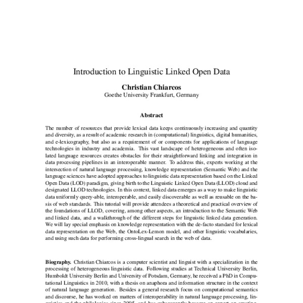 Introduction to Linguistic Linked Open Data (tutorial) - ACL Anthology