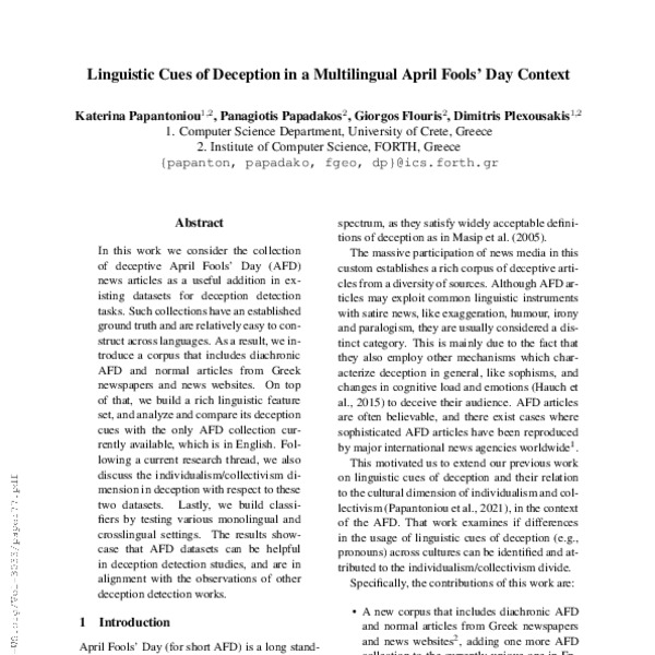Linguistic Cues of Deception in a Multilingual April Fools’ Day Context ...