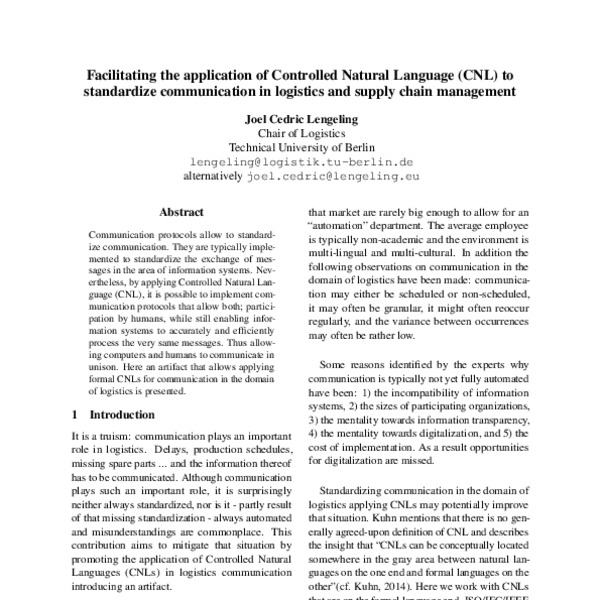 Facilitating the application of Controlled Natural Language (CNL) to standardize communication ...