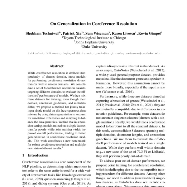 On Generalization in Coreference Resolution - ACL Anthology