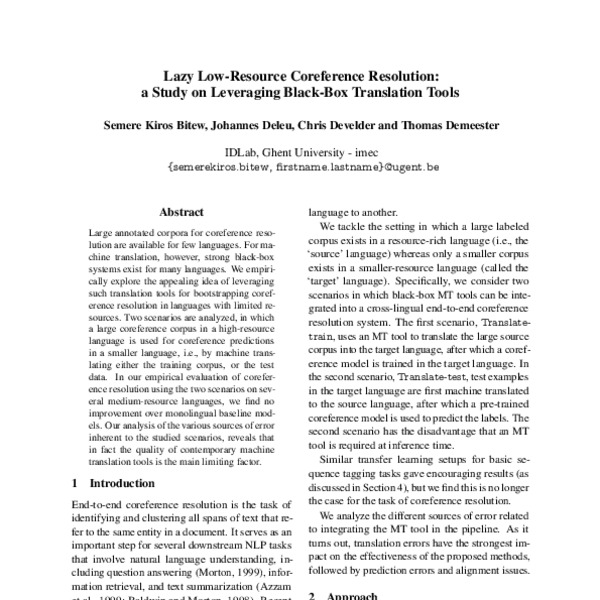 Lazy Low-Resource Coreference Resolution: a Study on Leveraging Black ...