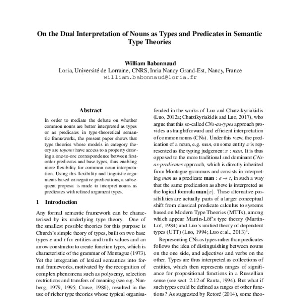 On the Dual Interpretation of Nouns as Types and Predicates in Semantic ...