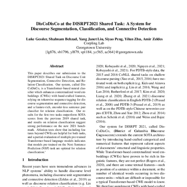 Discodisco At The Disrpt2021 Shared Task A System For Discourse Segmentation Classification