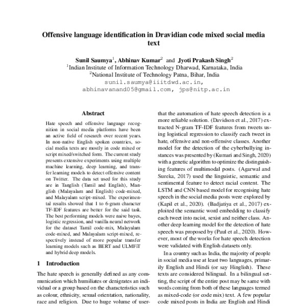 Offensive language identification in Dravidian code mixed social media ...