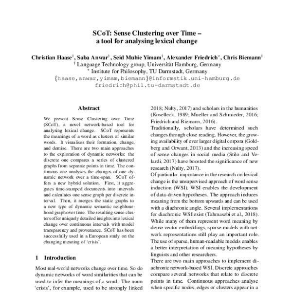 SCoT: Sense Clustering over Time: a tool for the analysis of lexical change - ACL Anthology
