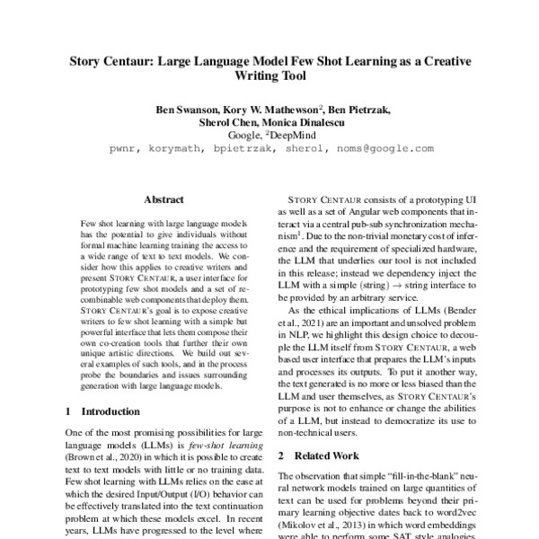 Story Centaur: Large Language Model Few Shot Learning as a Creative Writing Tool - ACL Anthology